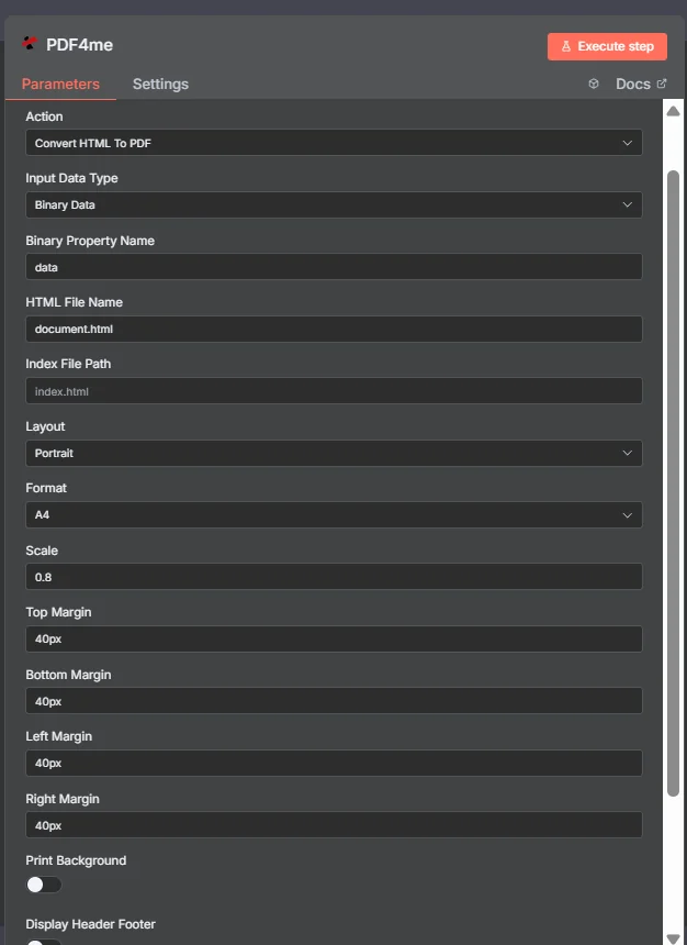 Convert HTML to PDF using n8n action | PDF4me